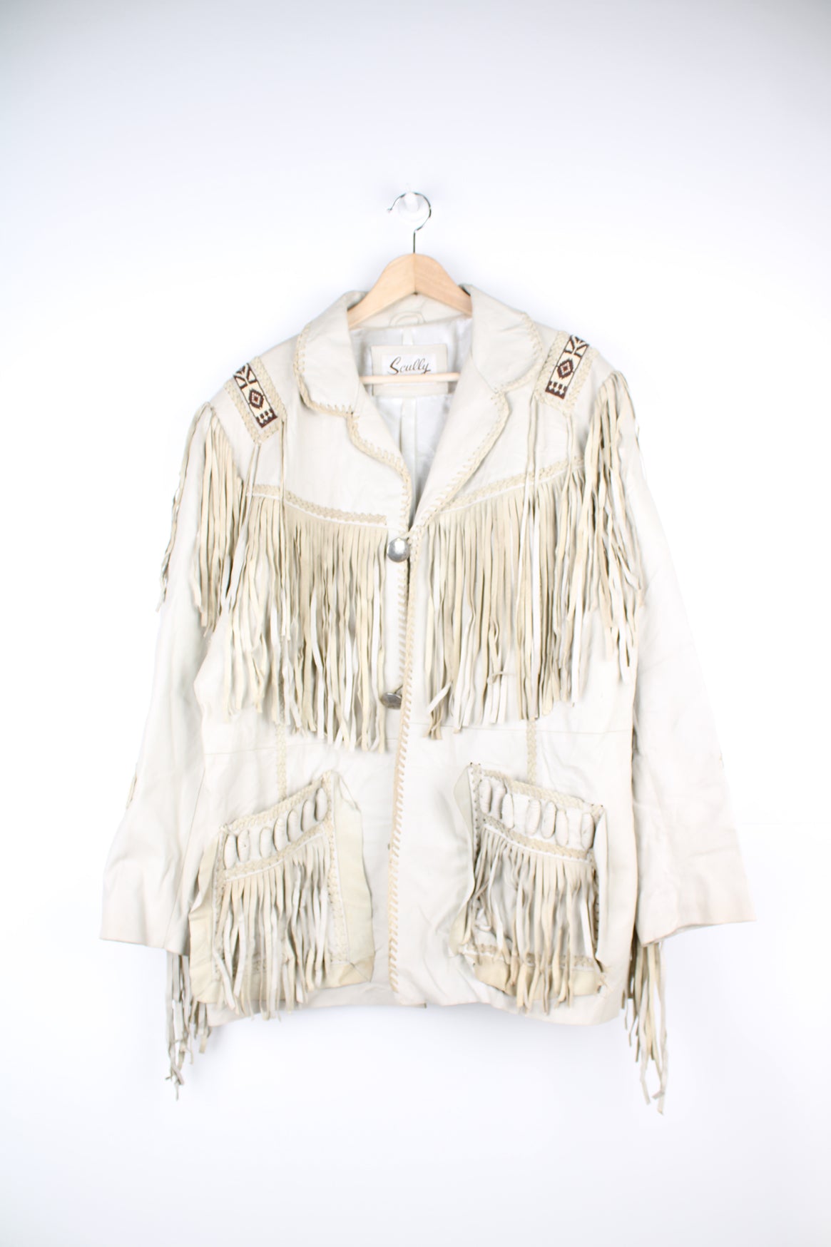 White leather fringe jacket store