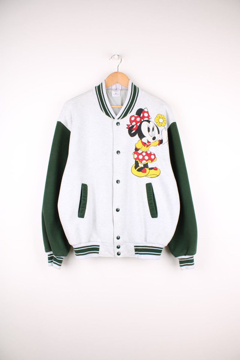 Vintage Disney Minnie Mouse Cotton Varsity Jacket in a grey and green ...