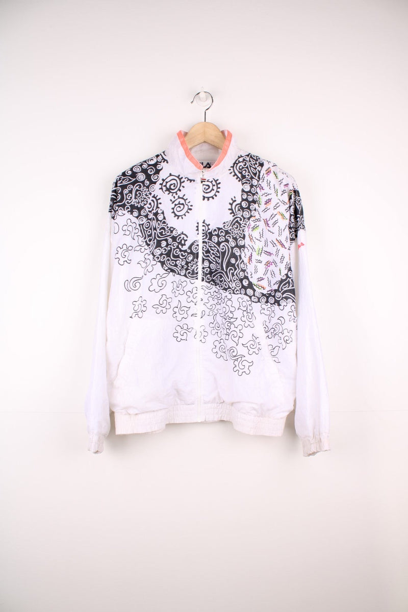 Vintage 90s Fila Shell Jacket in white with all over black swirl ...